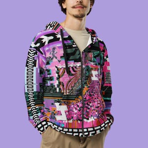 Retro Gaming Full Zip up Hoodie Oversized Arcade Gamer Hoodie AOP Edgy ...