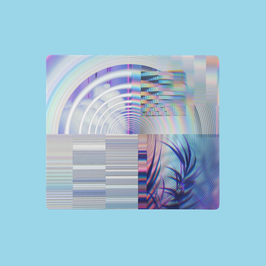 Holographic Glitch Art Desk Mat Solarpunk Gaming Mouse Pad Gift ...