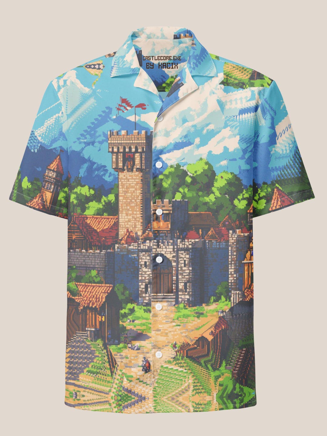 Castlecore Pixel Art Button Down Shirt, Oversized Medieval Fantasy ...