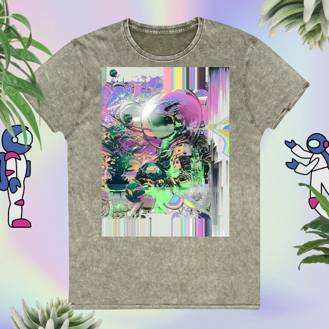 Cyberpunk Aesthetic Washed Denim Tshirt, Solarpunk Art Astronaut ...