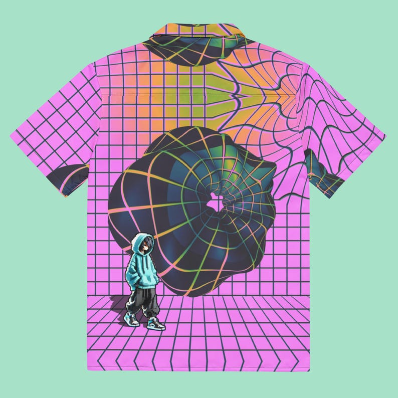 Pink Frutiger Aero Button up Shirt, Webcore Vaporwave Hawaiian Shirt ...