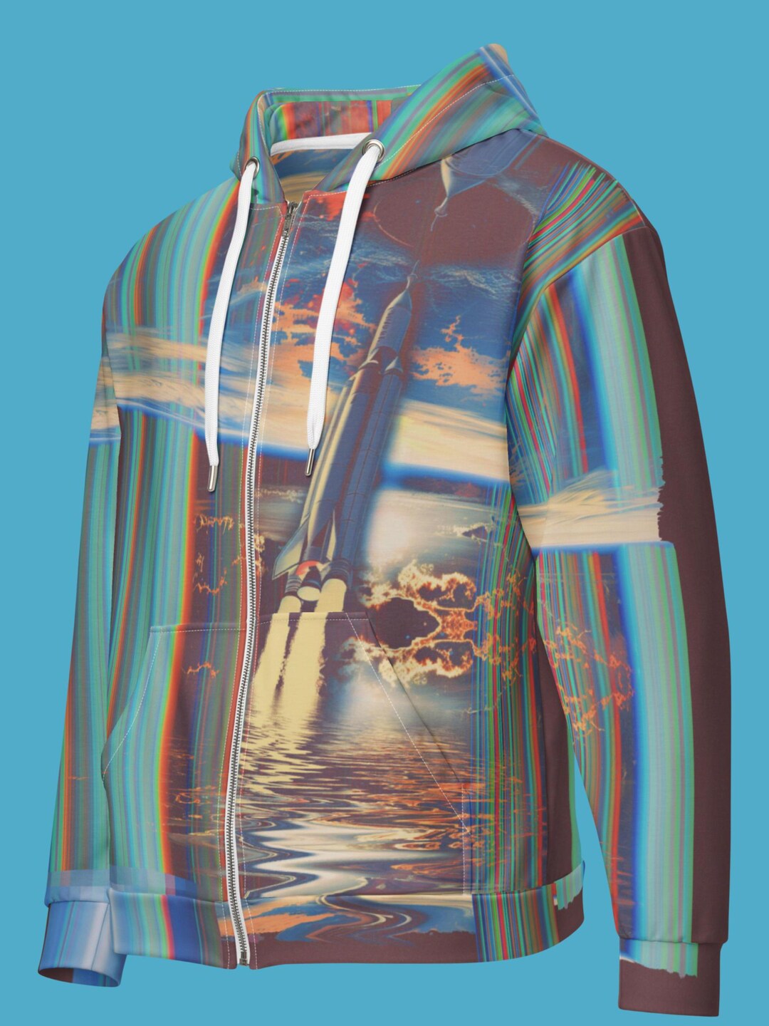 Rocket Launch Zip up Hoodie Retro Futuristic Streetwear Clothes Sci-fi ...