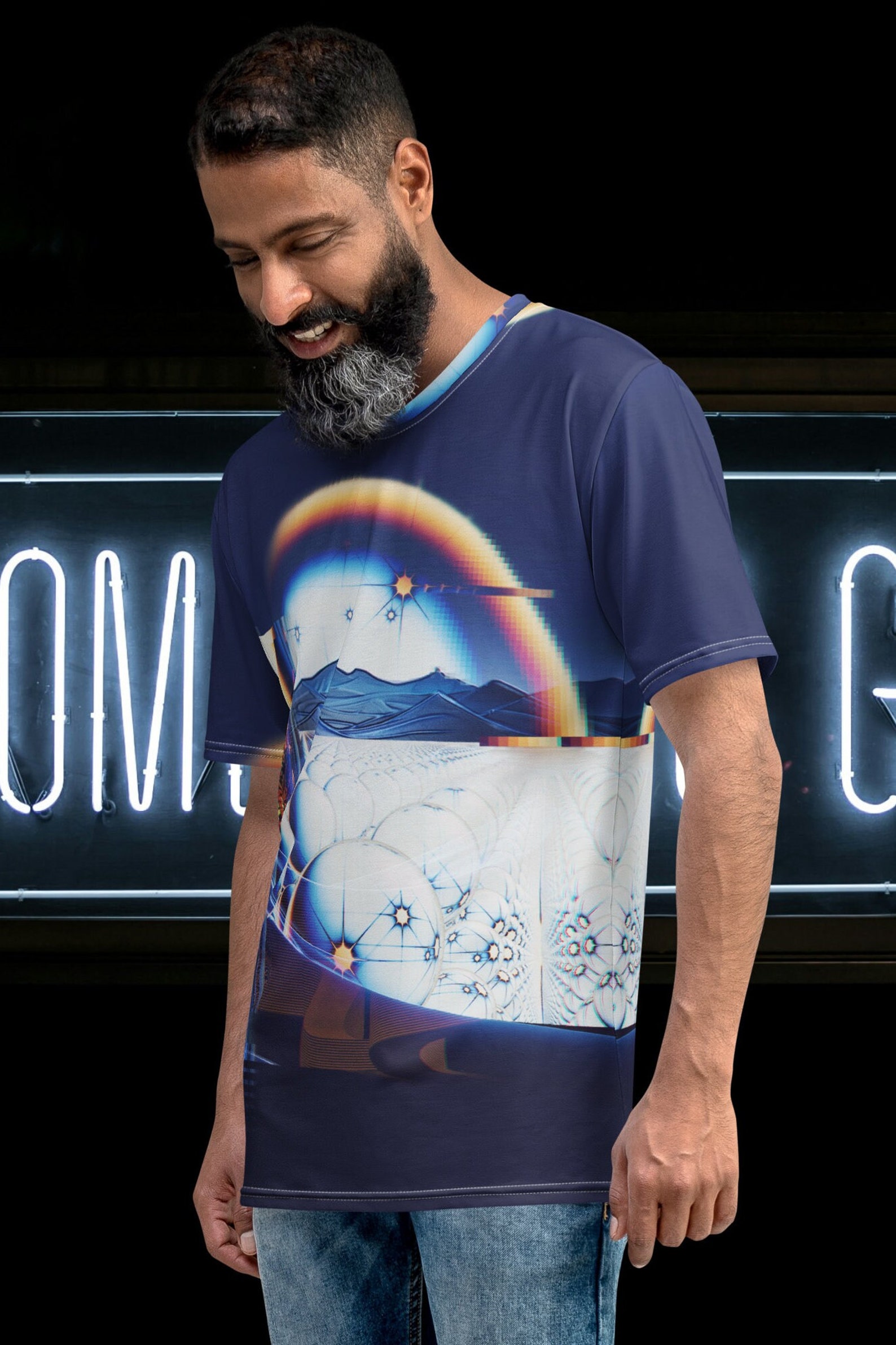 Space Astronaut Shirt, Blue Gold Futuristic Cyber T-shirt, AOP Techno ...