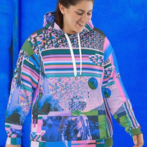 Pastel Techwear Hoodie Retro Futuristic Space Hoodie Trippy Printed ...