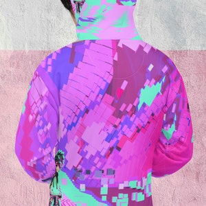 Neon Pink Arcade Gamer Hoodie Pixel Art Hip Hop Sweatshirt Bold Trippy ...