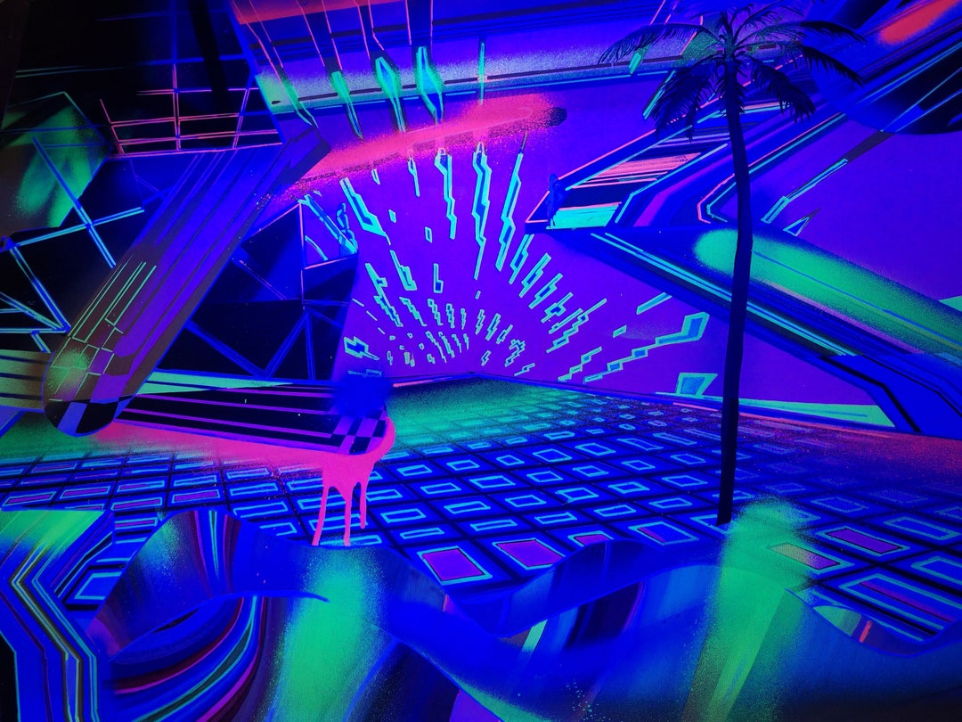 Vaporwave Wall Art Neon Painting Acrylic on Canvas Wall Art Futurism ...