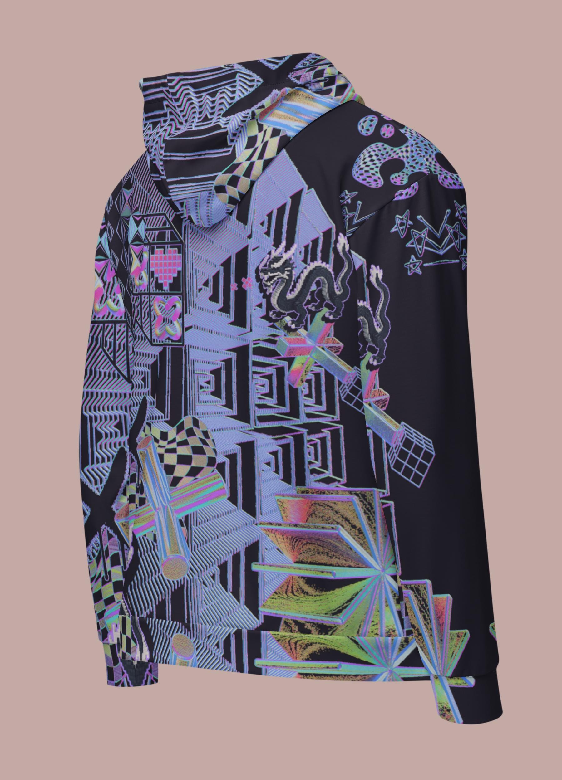 Glitchcore Dragon Zip up Hoodie, Rave Jacket, Trippy Y2K Techwear ...