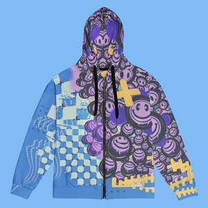 Trippy Smiley Full Zip up Hoodie Graffiti Street Art Sweatshirt Quirky ...