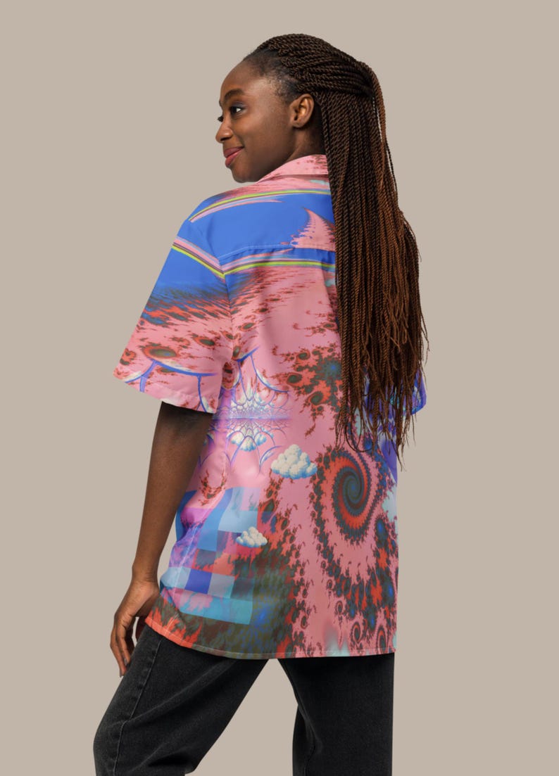 Vaporwave Dolphin AOP Shirt, Neon Sunset Fractal Button Up, Y2K Rave ...