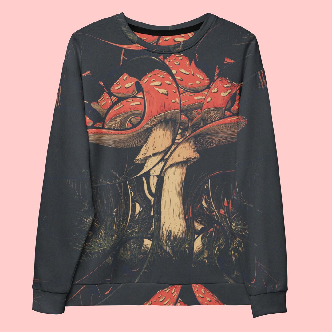 Trippy Toadstool Sweatshirt, Psychedelic Mushroom Crewneck, Dark ...