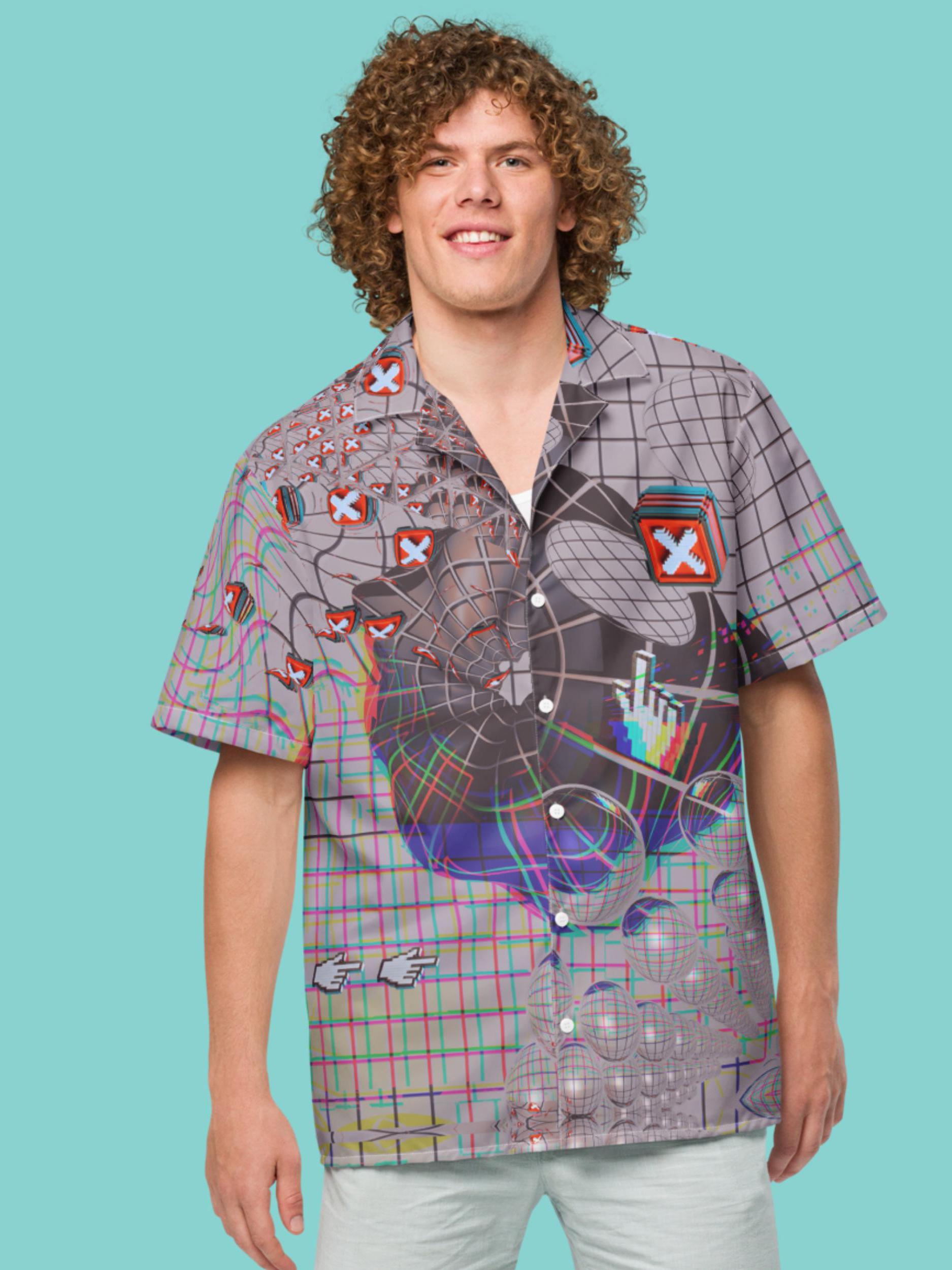 Trippy Webcore Button up Shirt, Frutiger Aero Graphic Streetwear, Funky ...