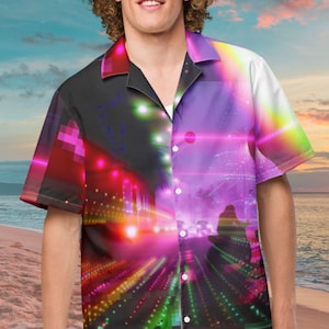Neon Synthwave Button Down Shirt Cyber EDM Button up Shirt Rave ...
