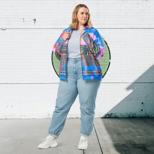 Retro Vaporwave Bomber Jacket Pink Blue Racer Graphic Streetwear Jacket ...