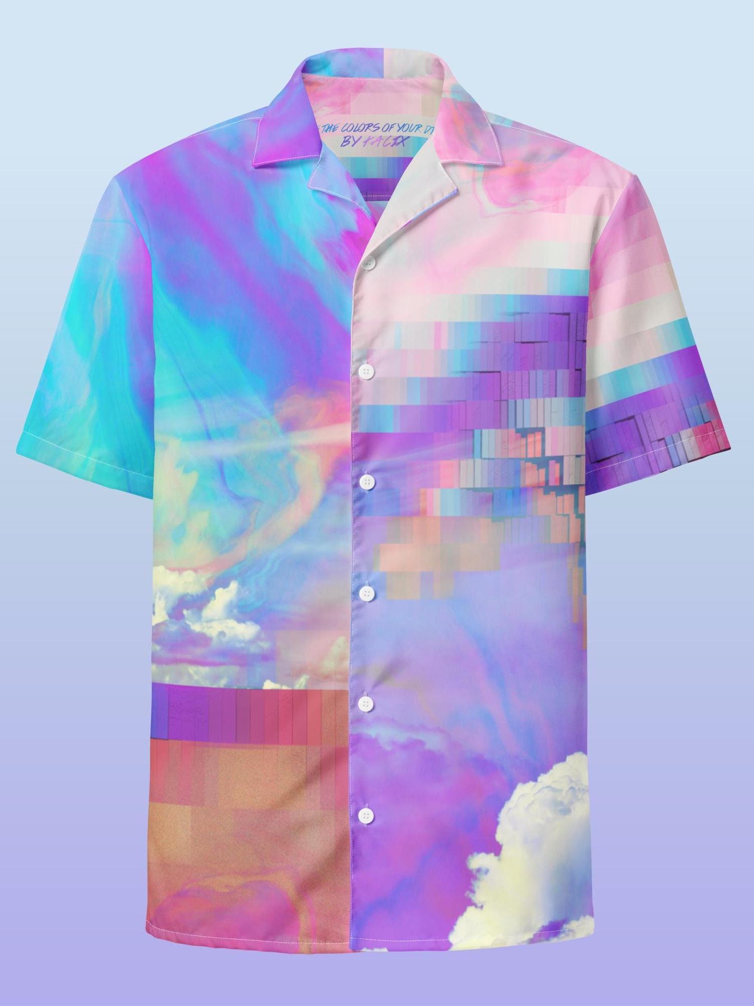 Dreamy Frutiger Aero Hawaiian Shirt, Trippy Clouds Button Down Shirt ...