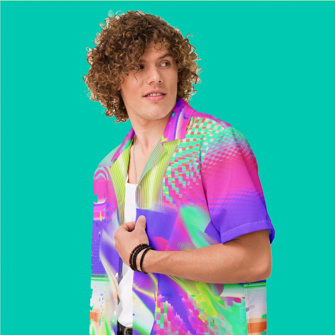 Neon Purple Rave Button up Shirt Partywear Trippy Hawaiian Shirt ...