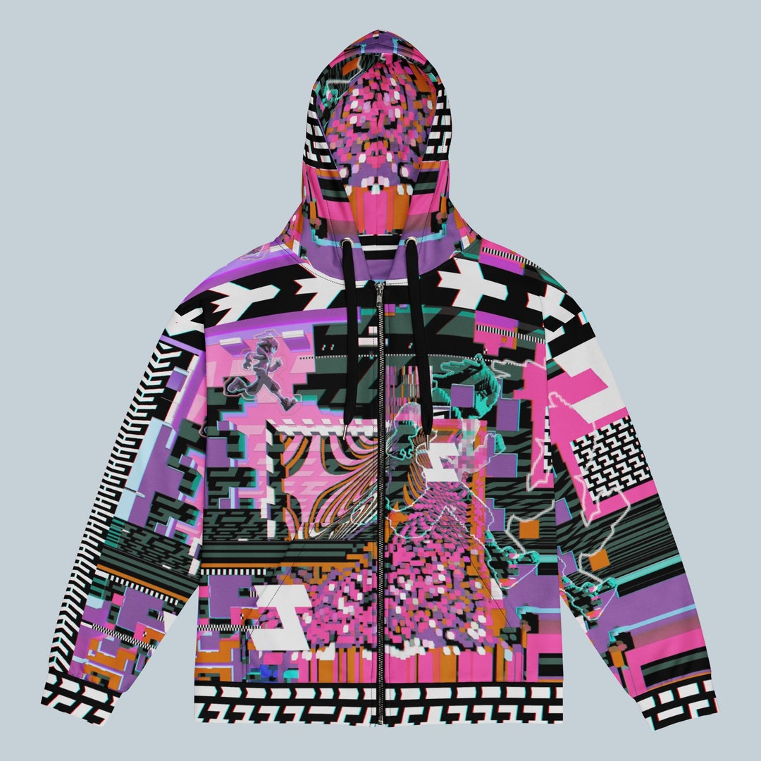 Retro Gaming Full Zip up Hoodie Oversized Arcade Gamer Hoodie AOP Edgy ...
