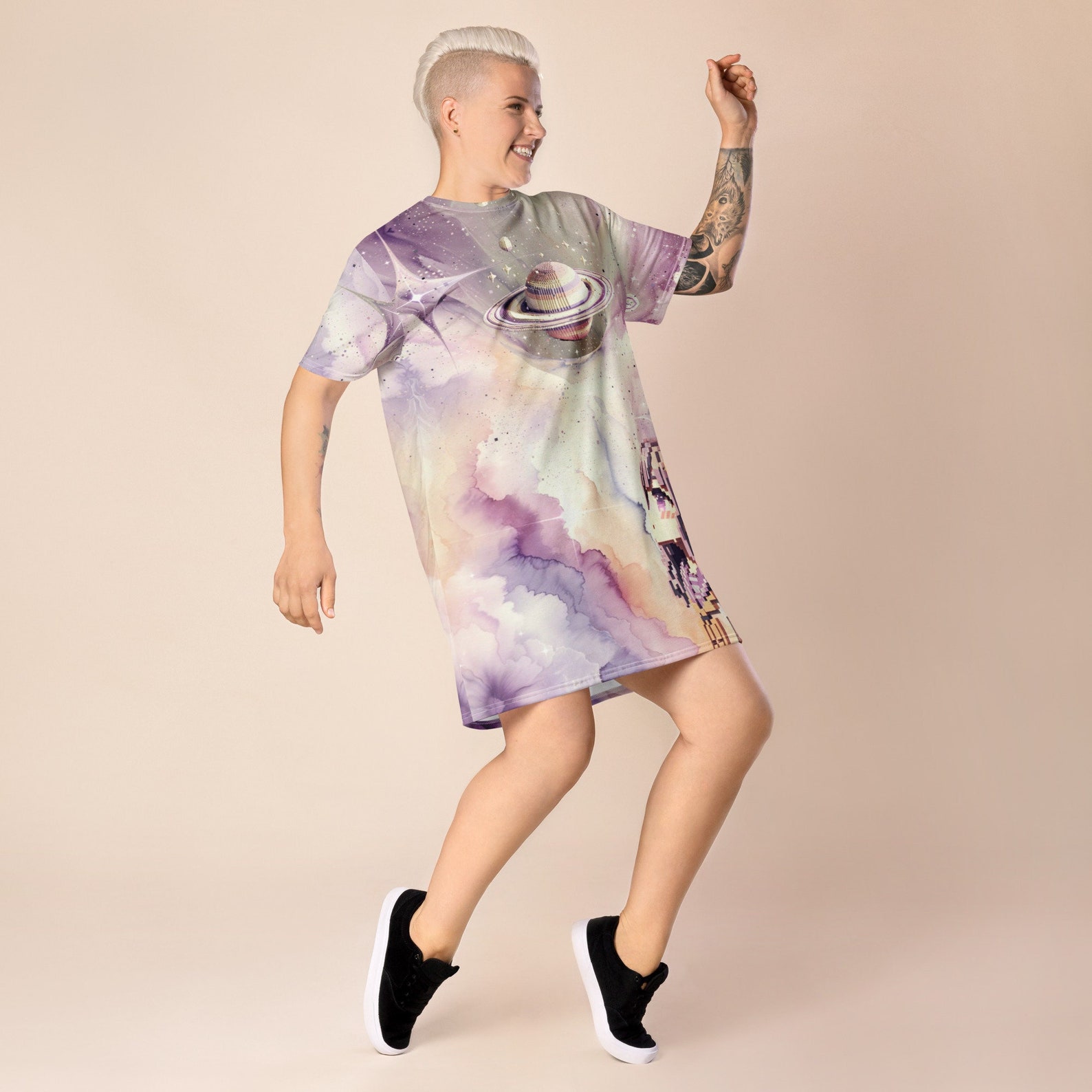 Pastel Manga Tshirt Dress Saturn Geek Space Lover Gift Midi Shirt Dress ...