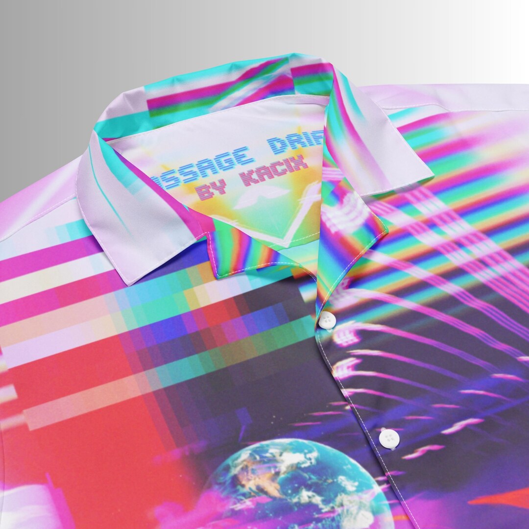 Synthwave Button Down Shirt Retro Futurism Techno Button up Shirt ...