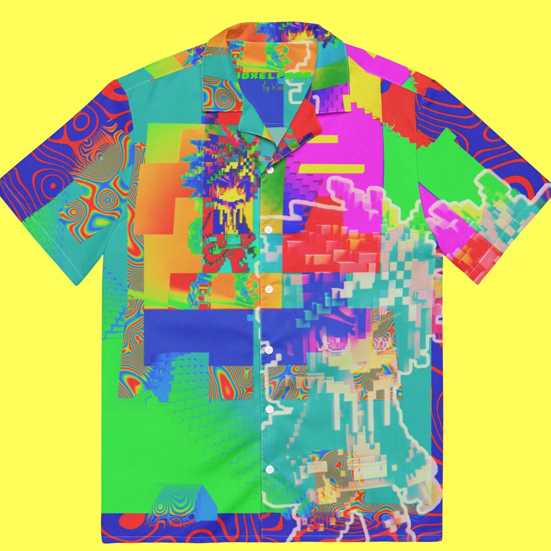 Trippy Arcade Gamer Button Down Shirt Colorful Streetwear Anime Edgy ...