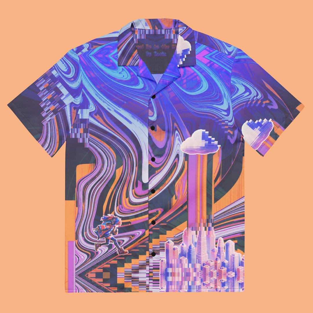 Trippy Retro Arcade Gamer Button Down, Unique Graphic Streetwear ...