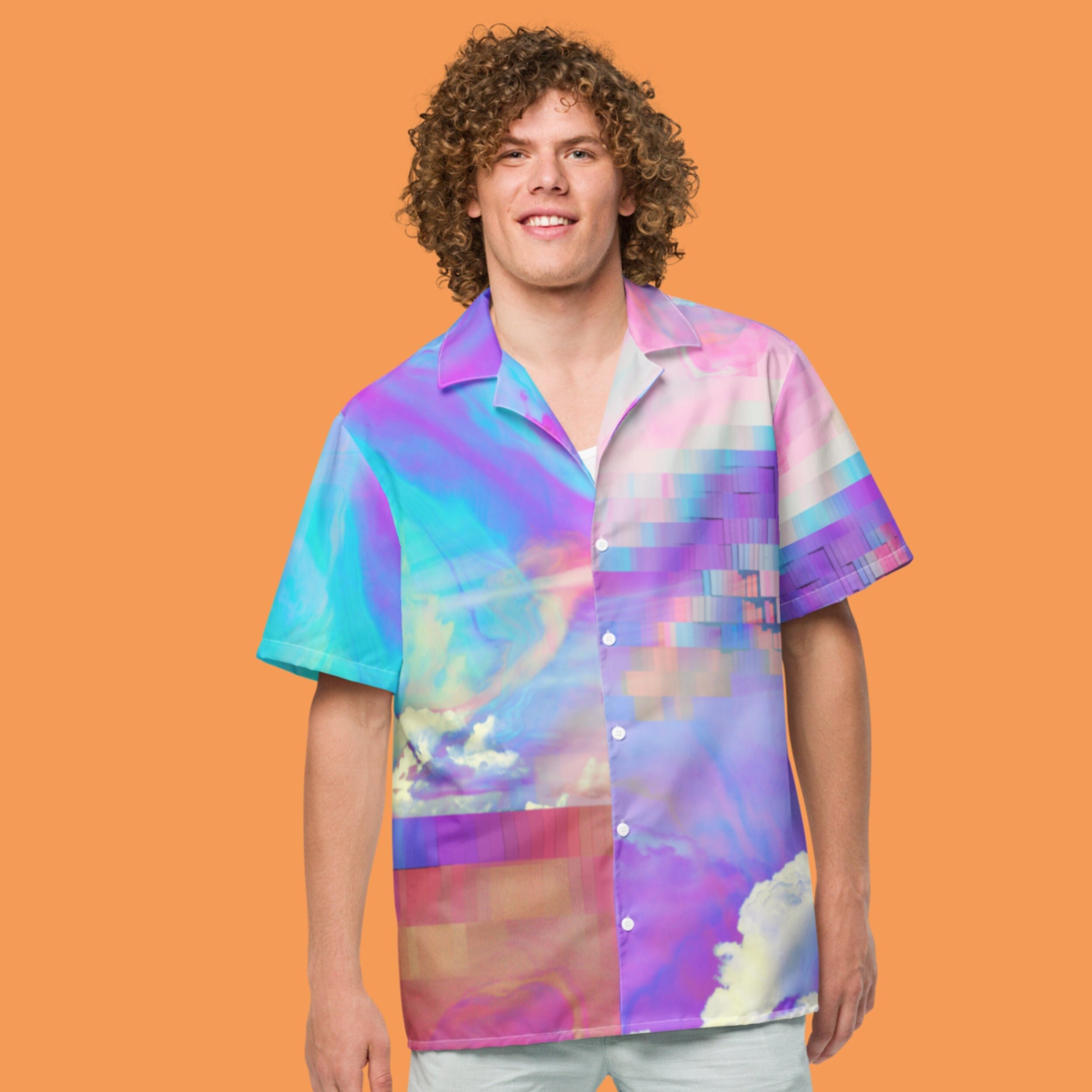 Dreamy Frutiger Aero Hawaiian Shirt, Trippy Clouds Button Down Shirt ...
