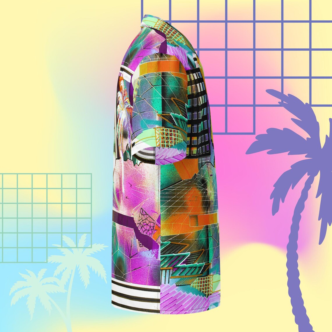 Vaporwave Hawaiian Shirt Unisex Button Down Shirt, Synthwave Art Short ...