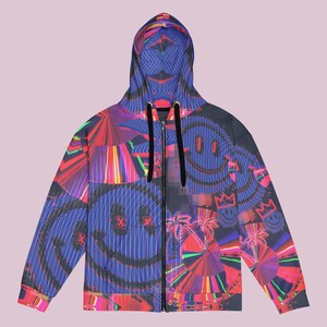 Trippy Smiley Zip up Hoodie 90s Nostalgia Streetwear Hoodie Retro EDM ...