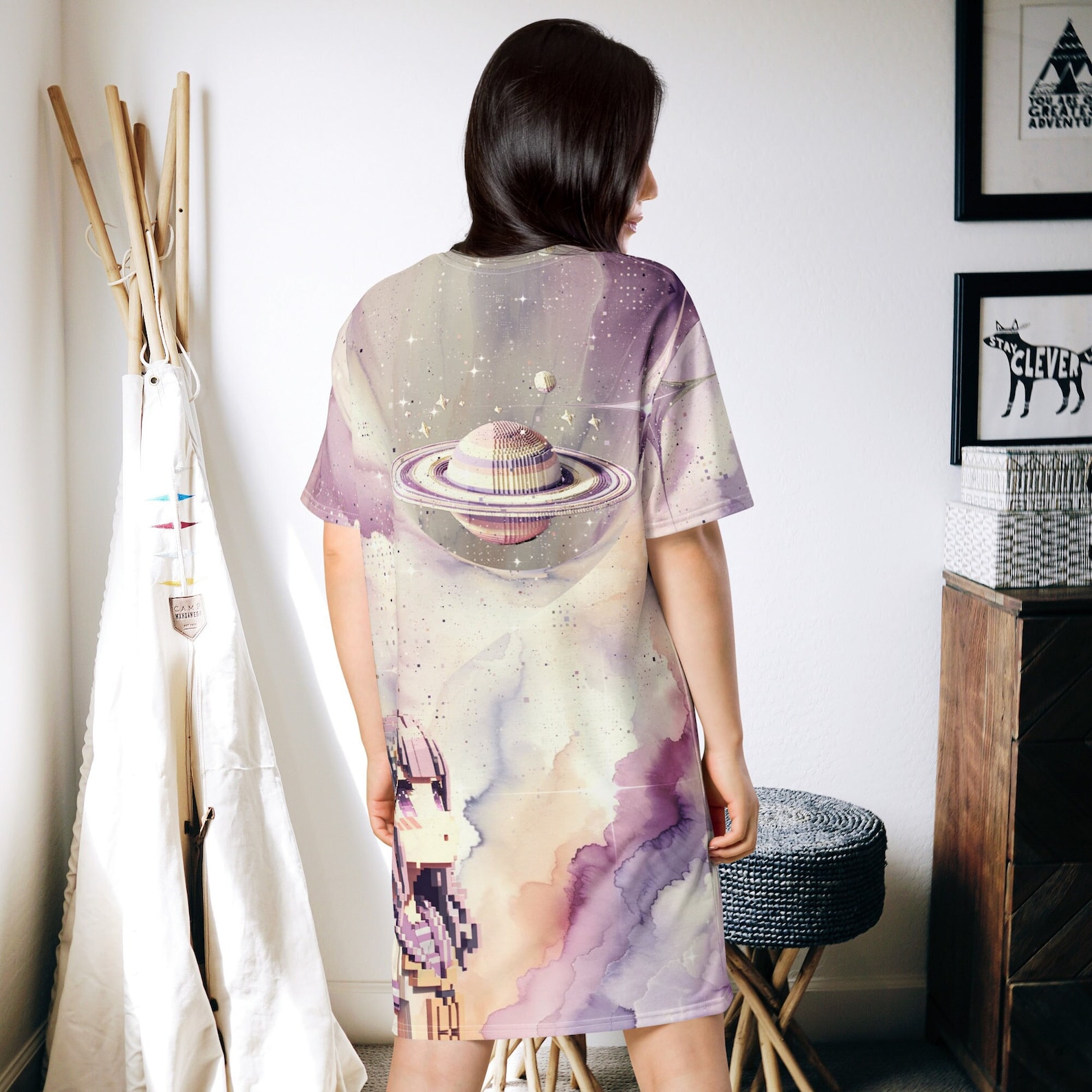 Pastel Manga Tshirt Dress Saturn Geek Space Lover Gift Midi Shirt Dress ...