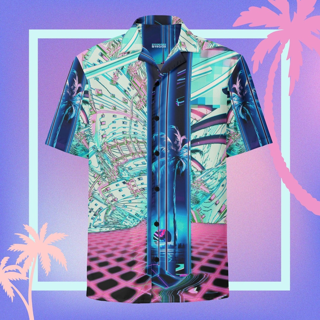 Synthwave Art Button Down Shirt, Hawaiian Button up Shirt for Men and ...