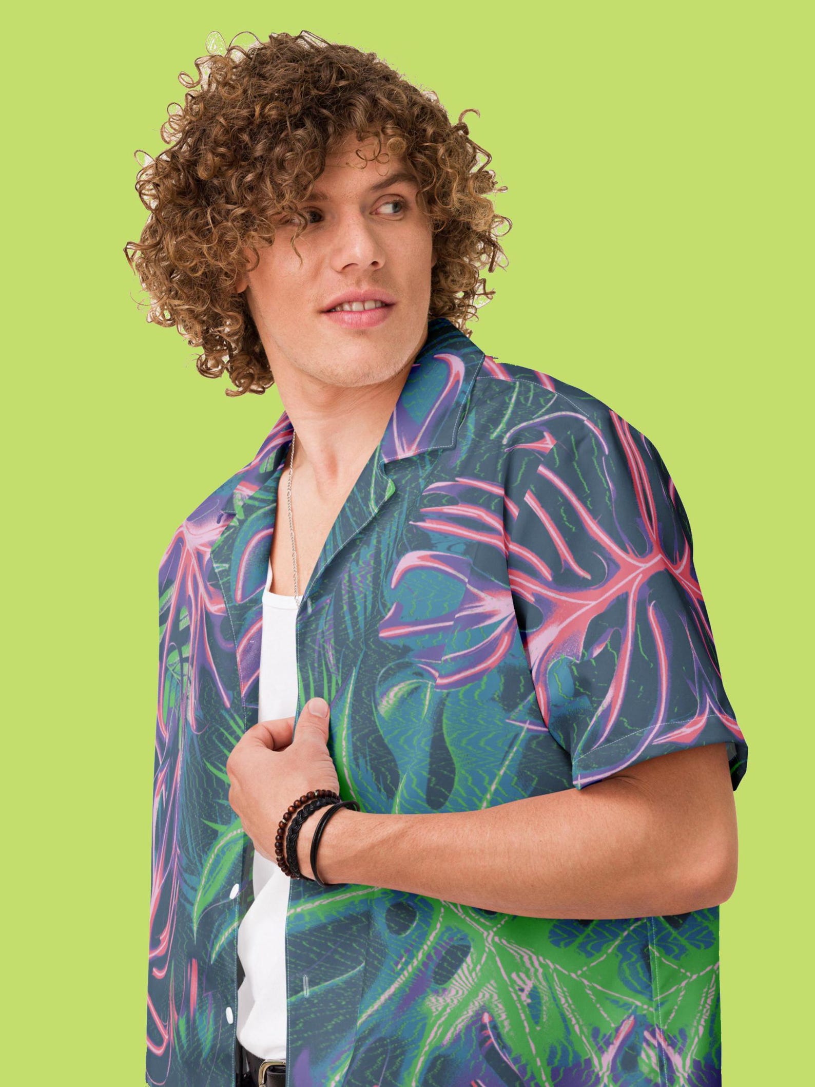Monstera Hawaiian Shirt Oversized Vacation Button Down Leaf Print ...
