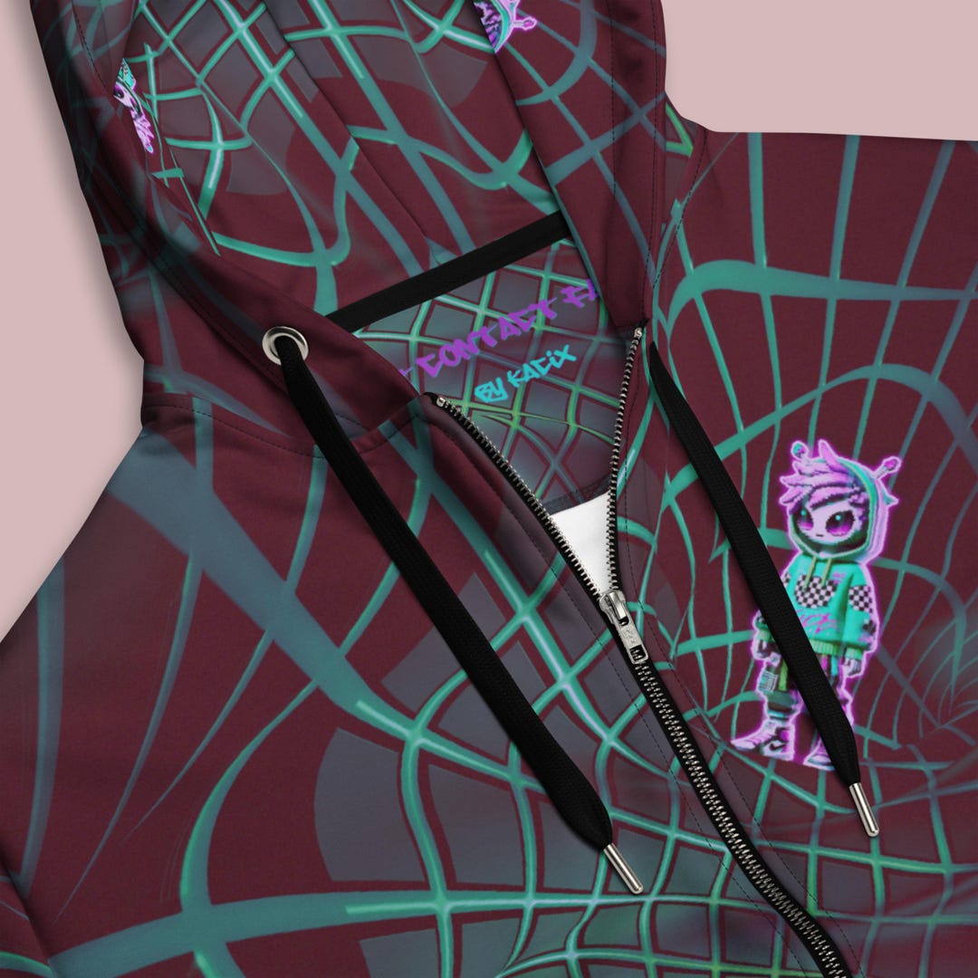 Dark Trippy Alien Zip up Hoodie, Neon Green Rave Jacket, Sci-fi Gaming ...