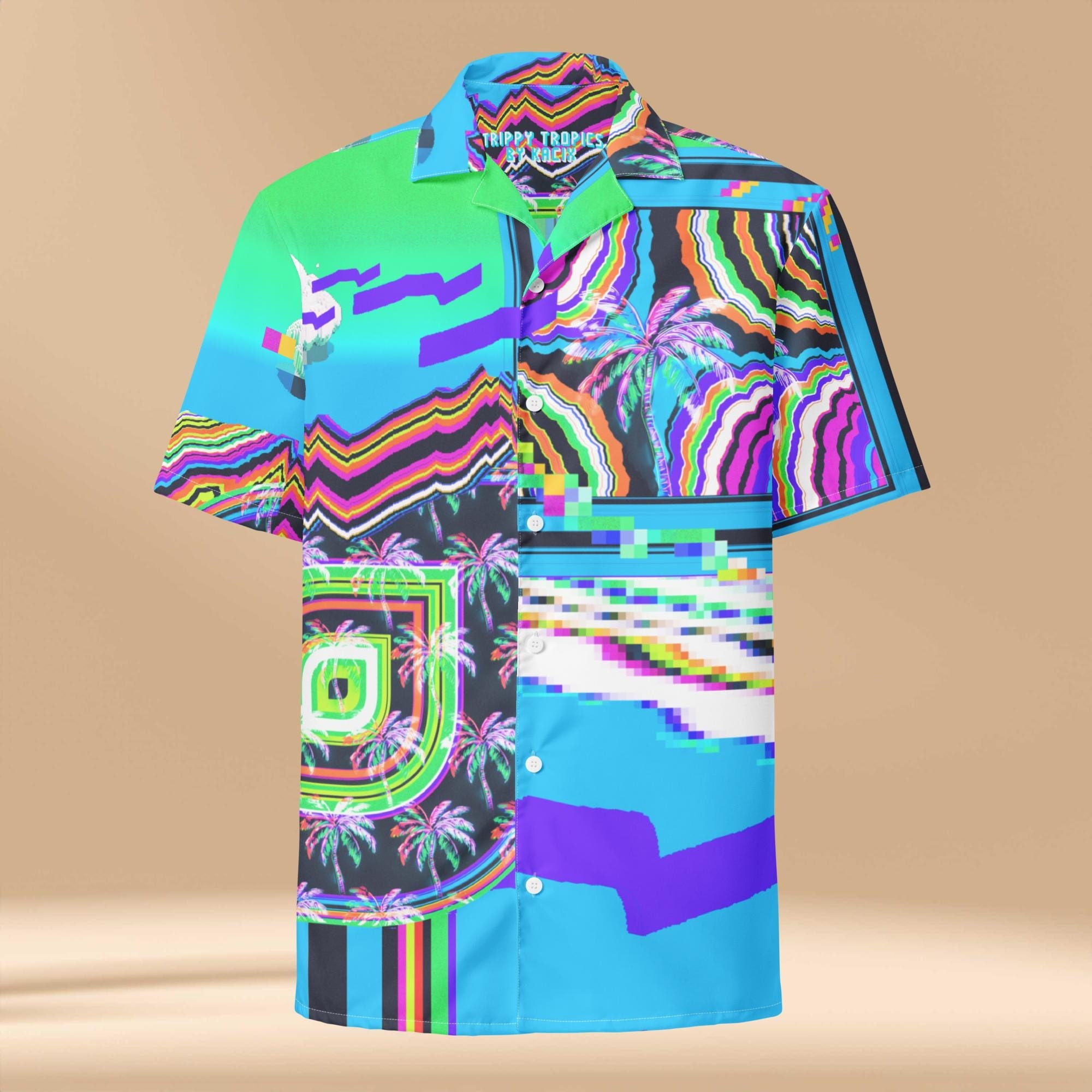 Trippy Oversized Hawaiian Shirt Tropical Palms Button Down Shirt Funky ...