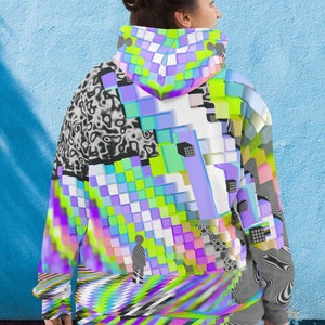 Neon Pastel Trippy Hoodie Pixel Art Gamer AOP Hoodie Hip Hop Streetwear ...