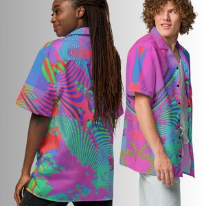 Bold Geometric Button up Shirt Vaporwave Arcade Gamer Button up Rave ...