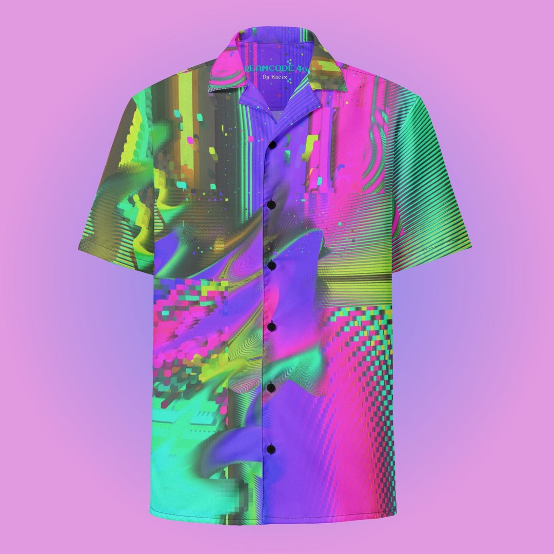Neon Purple Rave Button up Shirt Trippy Geometric Arcade Button Down Shirt EDM Music Festival ...