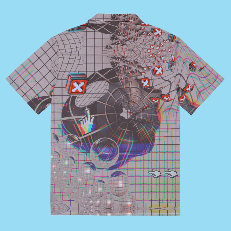 Trippy Webcore Button up Shirt, Frutiger Aero Graphic Streetwear, Funky ...