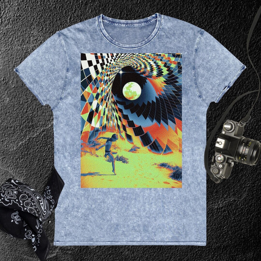 Solarpunk Retro Sci Fi Art Denim Shirt, Retro Futurism Beach Aesthetic ...