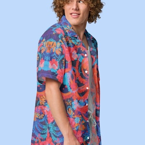 Trippy Octopus Hawaiian Shirt Floral Button Blouse Ocean Lover Button ...