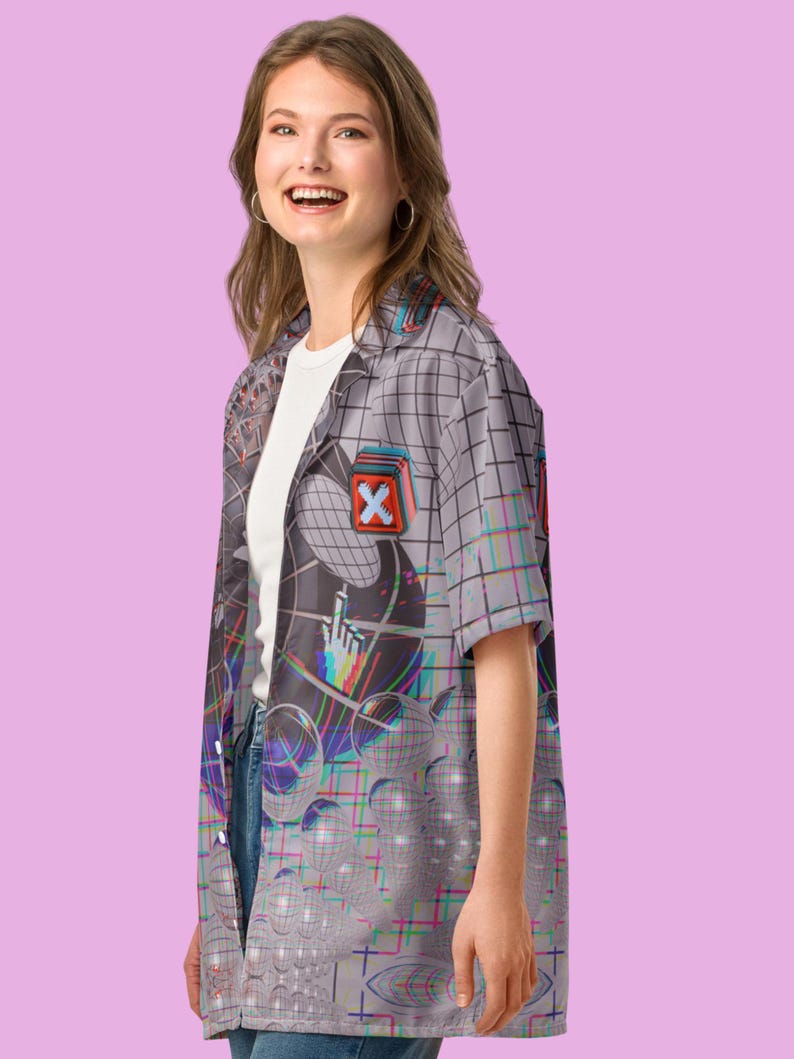 Trippy Webcore Button up Shirt, Frutiger Aero Graphic Streetwear, Funky ...