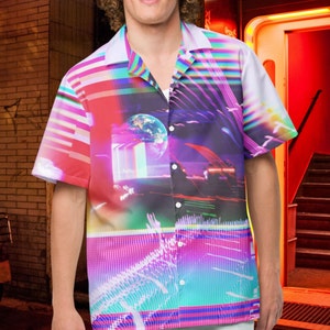Synthwave Button Down Shirt Retro Futurism Techno Button up Shirt ...