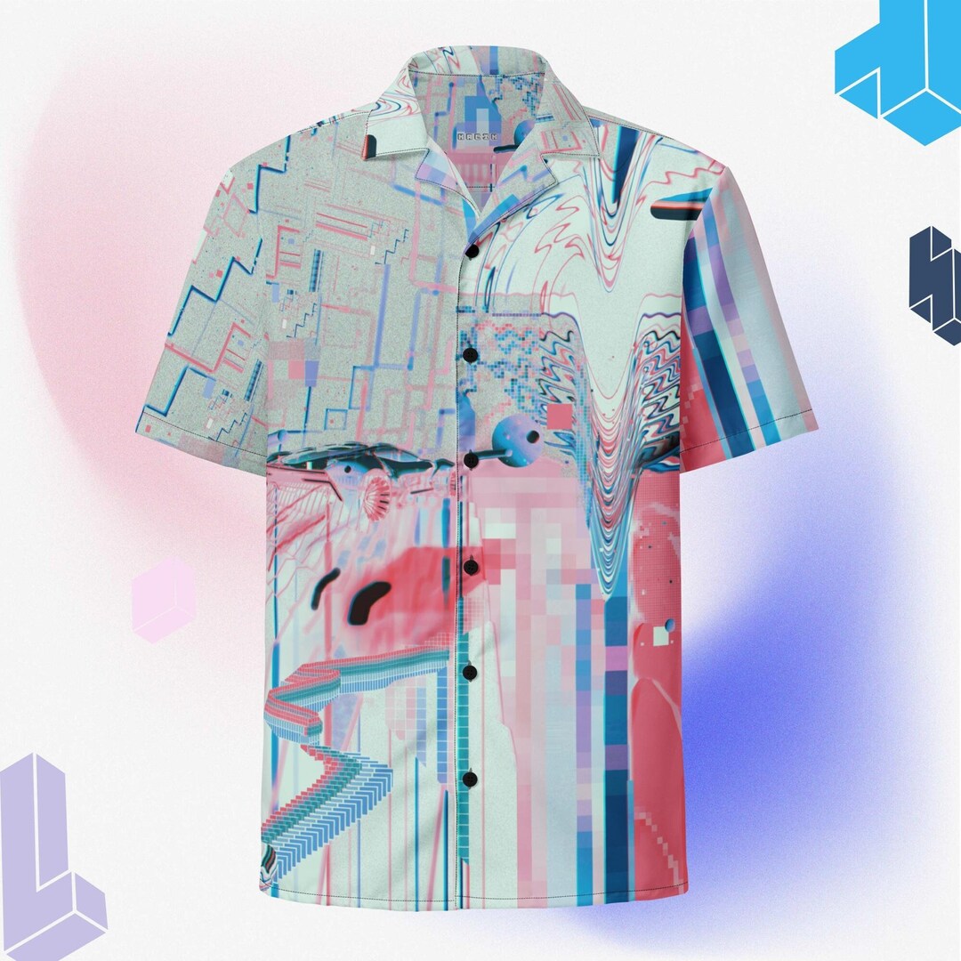Vaporwave Gamer Button Down Shirt, Synthwave Art Short Sleeve Rave Shirt, Sustainable Festival ...