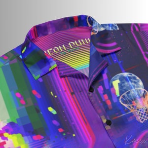 Synthwave EDM Neon Button up Shirt Cyber Techno Button Down Shirt ...