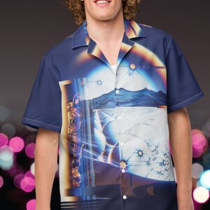 Blue Space Techno Button Down Shirt Sci Fi Futuristic Button up Shirt ...