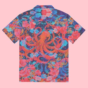 Trippy Octopus Hawaiian Shirt Floral Button Blouse Ocean Lover Button ...