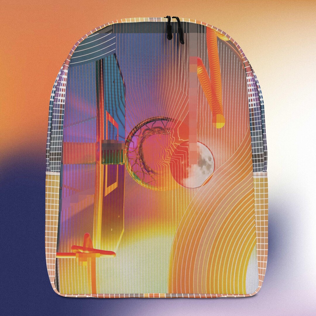 Vaporwave Basketball Backpack, Gradient Laptop Work Bag, Moon Backpack ...