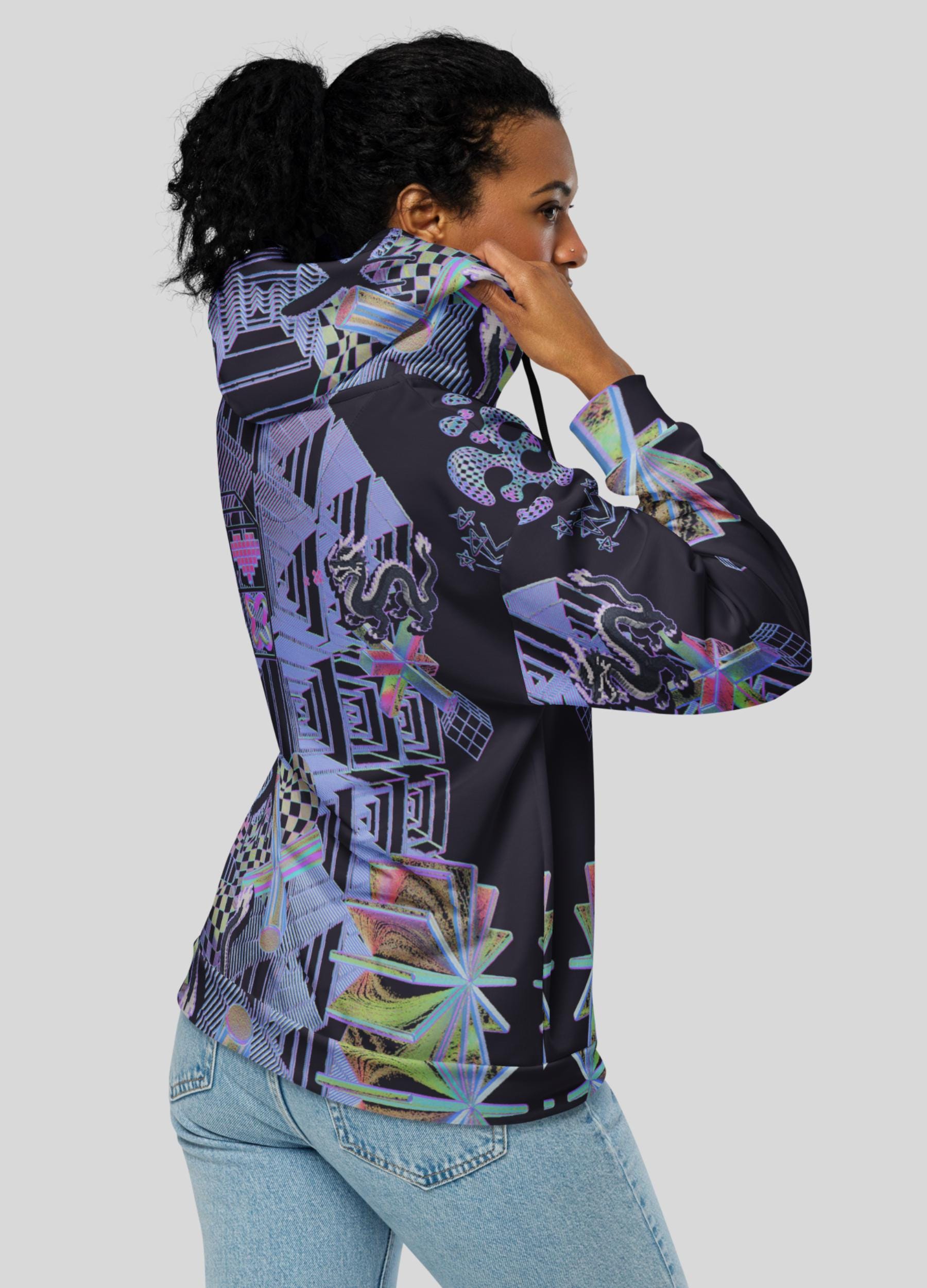 Glitchcore Dragon Zip up Hoodie, Rave Jacket, Trippy Y2K Techwear ...