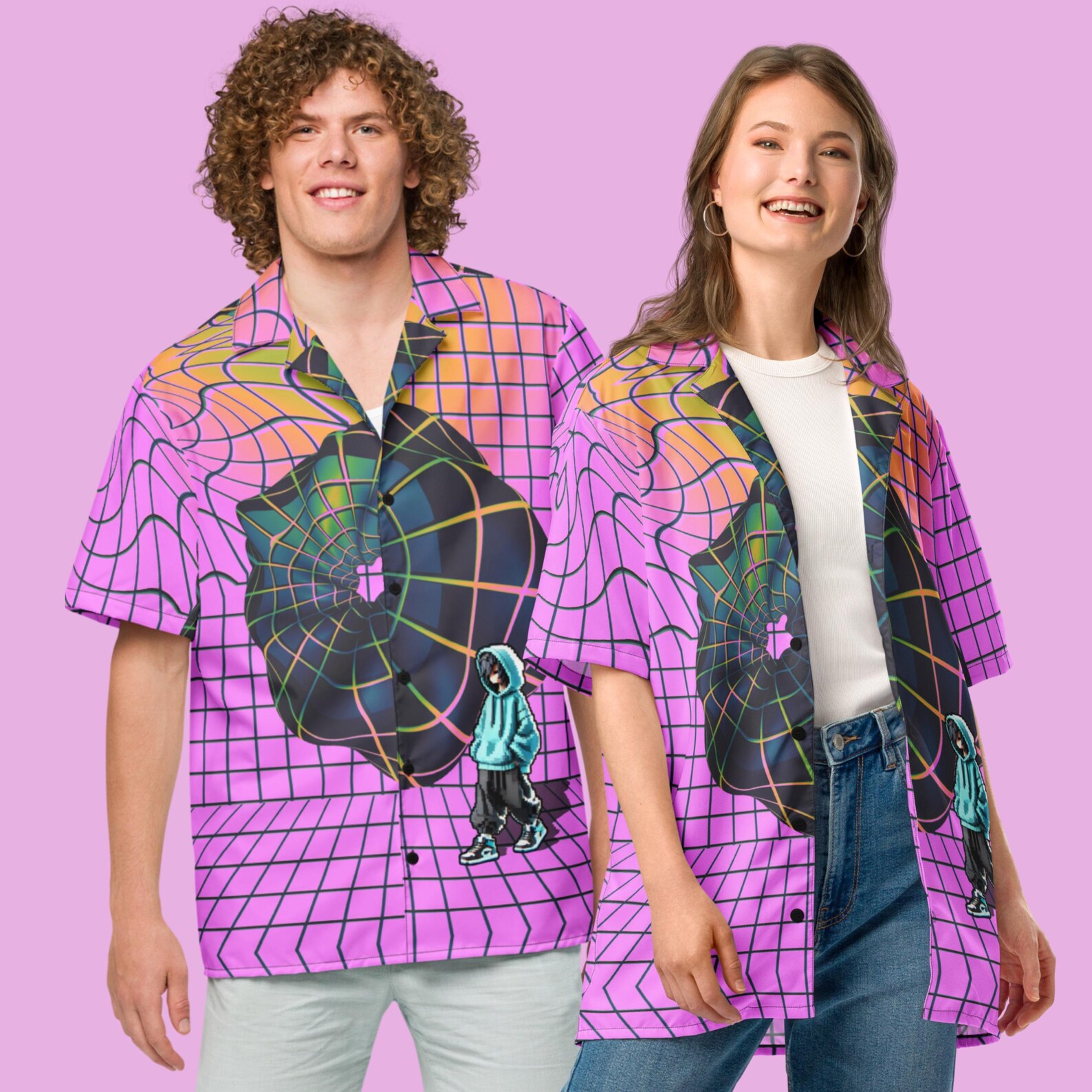 Pink Frutiger Aero Button up Shirt, Webcore Vaporwave Hawaiian Shirt ...