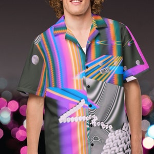 Futurism Art Button up Shirt Space Lover Gift Bold Cyber Techno Button ...