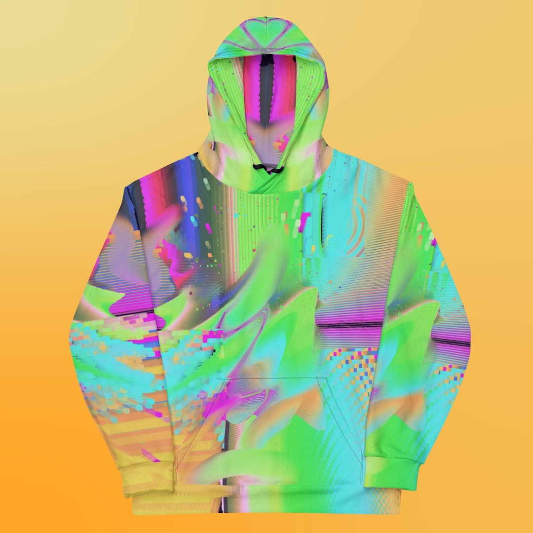 Neon Lime Psychedelic Hoodie, Frutiger Aero Hoodie, Techno Pullover ...