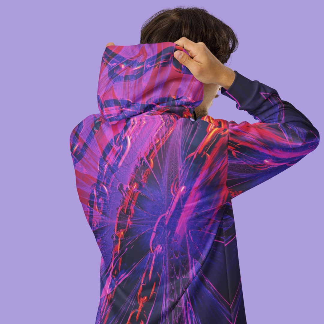 Rebellion Cyberpunk Hoodie Full Zip up Neon Chain Hoodie Punk Rave ...